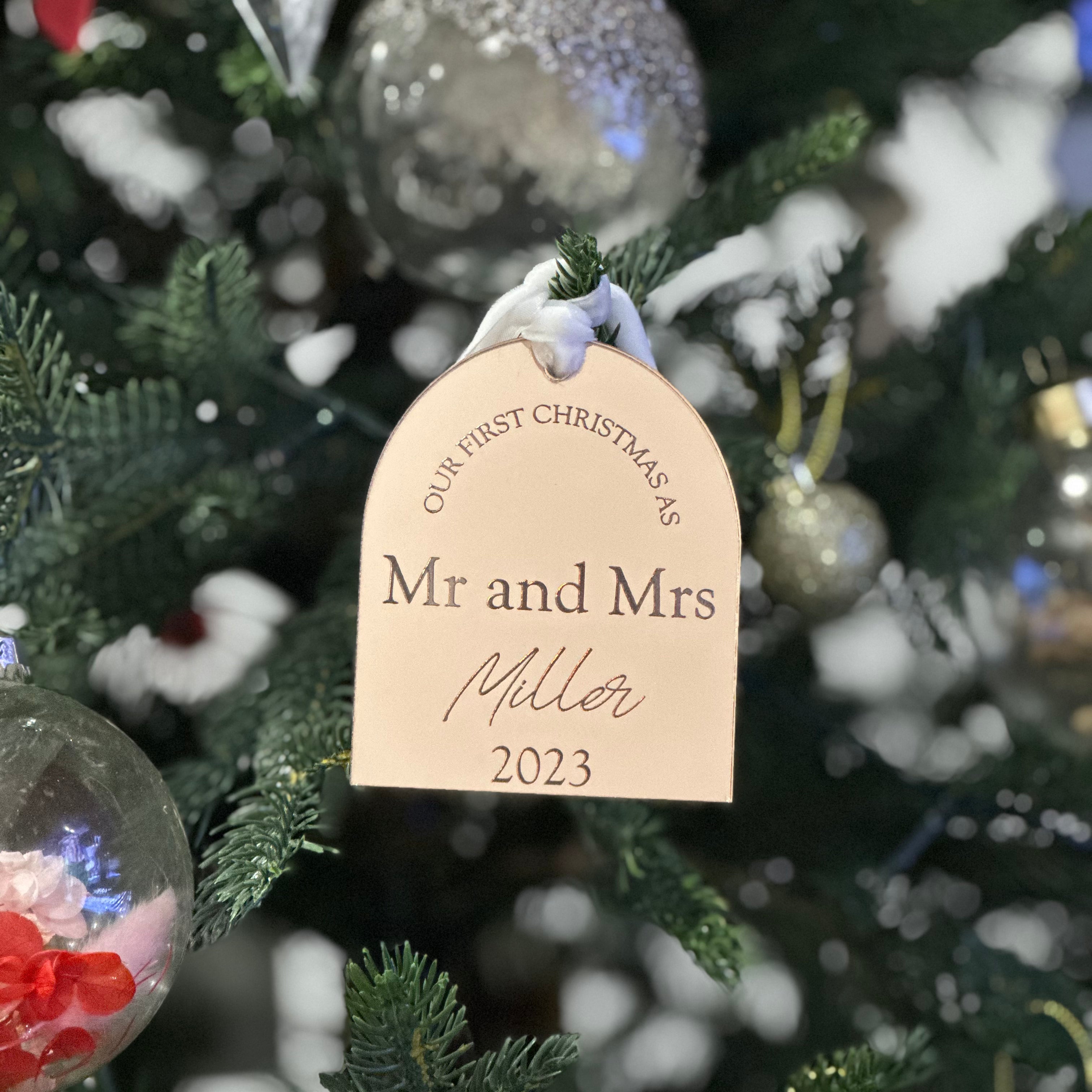 Our First Christmas as Mr and Mrs Christmas Ornament - Mirrored – Peach ...